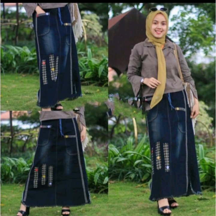 Jual Rok jeans panjang//rok jeans x//rok jeans strect//Rok Jeans Jumbo ...