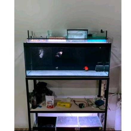 Jual rak aquarium P120cm L50cm T120cm 3 susun besi menggunakan siku 4x4 ...