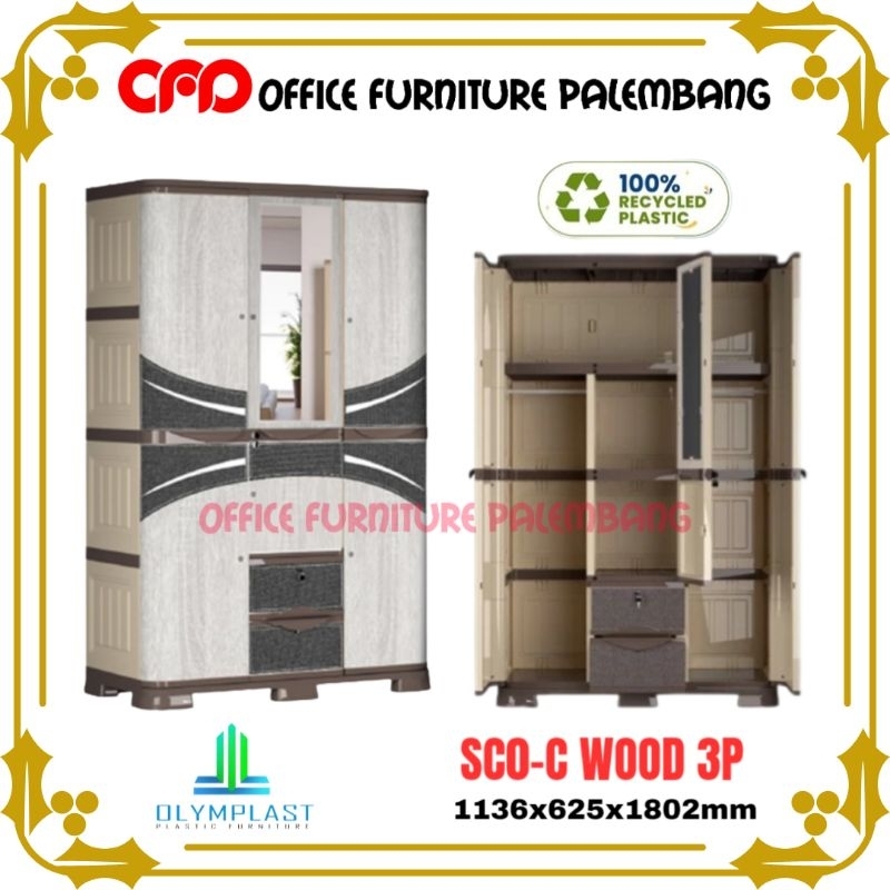 Jual lemari pakaian plastik olymplast SCOC WOOD 3P lemari baju 3 pintu ...