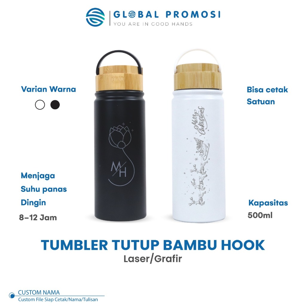 Jual Custom Tumbler Tutup Bambu Hook 550ml Botol Minum Laser Grafir ...
