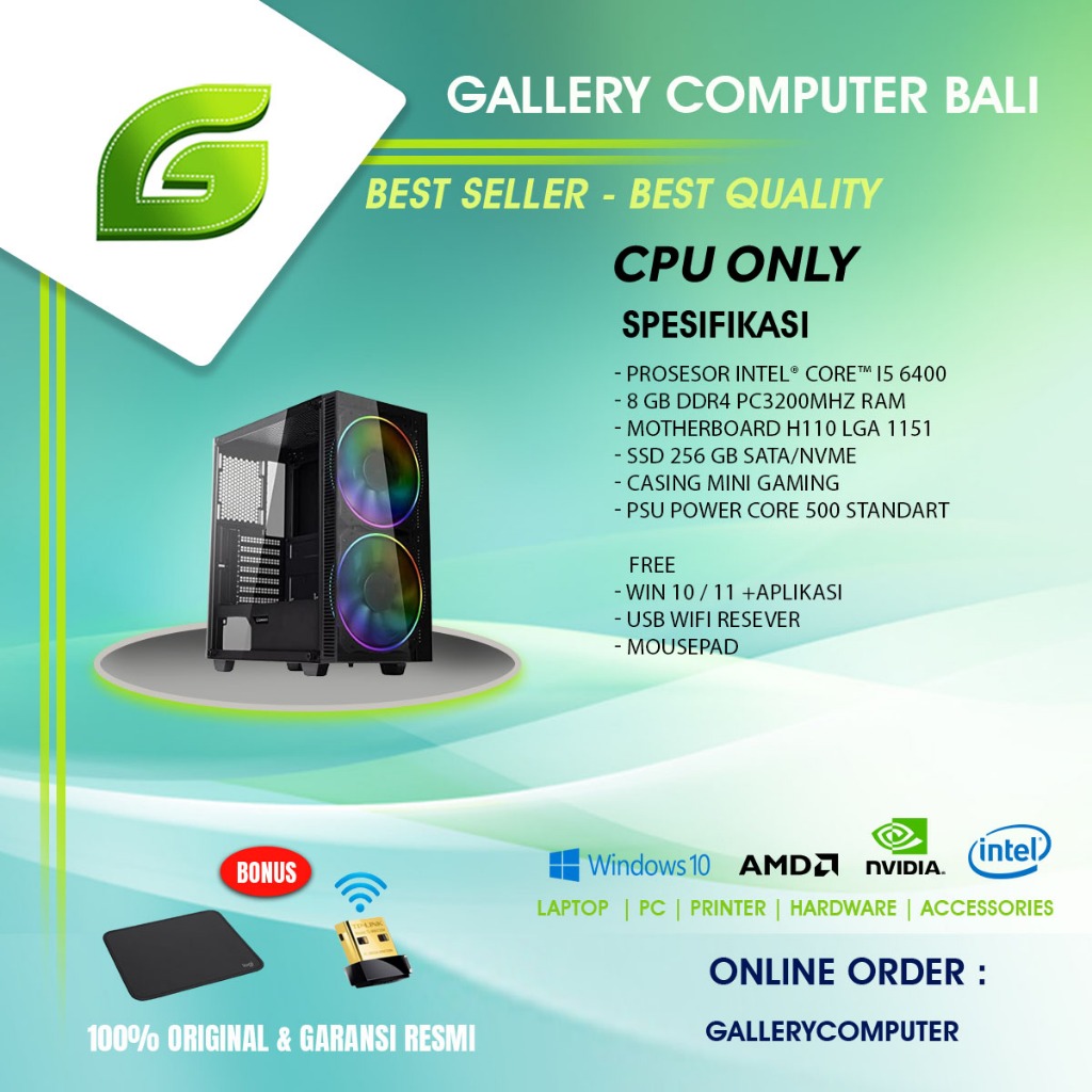 Jual ( cpu only + case gaming ) komputer pc rakitan intel core i5 gen6 ...