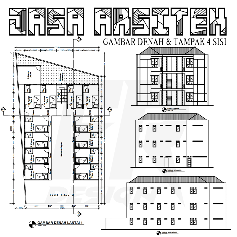 Jual Jasa Desain Rumah Modern Minimalis 2D Denah Gambar Dan Tampak 4 ...