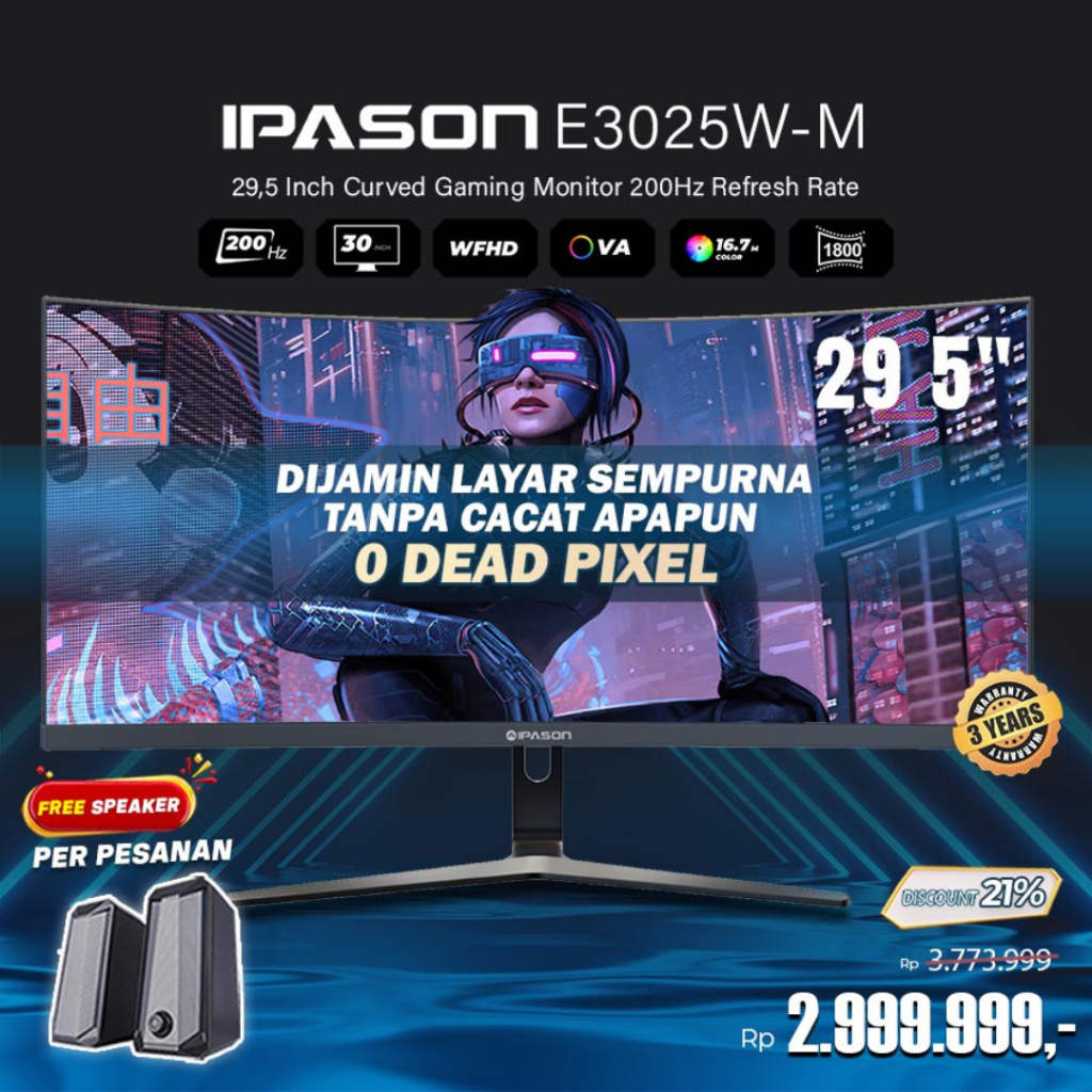 Jual IPASON 29.5-inch E3025W-M Gaming Monitor WFHD 200HZ 2560*1080 monior | Shopee Indonesia