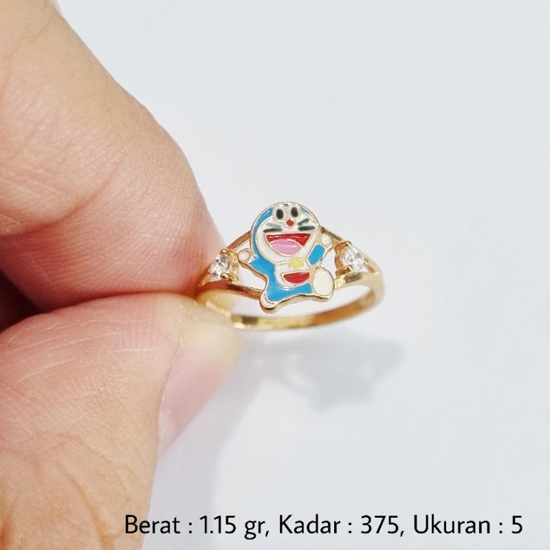 Jual 1.15 gr - Cincin Emas Anak Doraemon Ukuran Ring Size 5 Kadar 375 ...