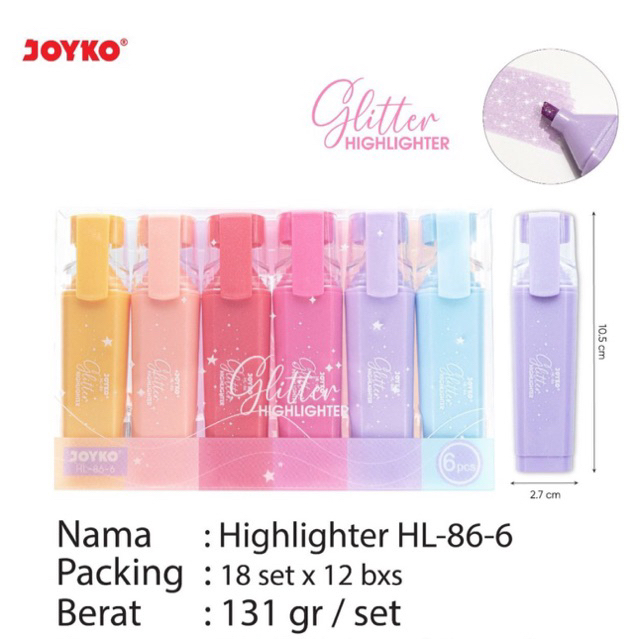 Jual ( 1 set isi 6 warna ) HL86 6 Highlighter Color Glitter Set JOYKO ...