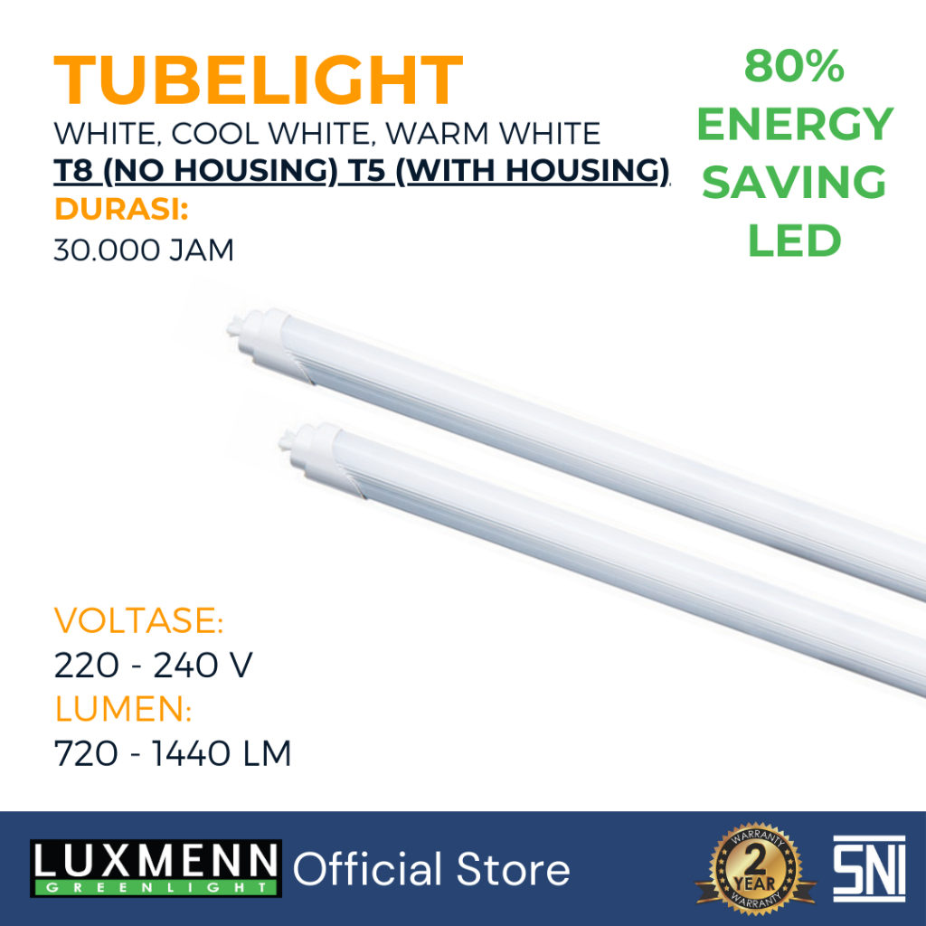 Jual Luxmenn LED Lampu Pendar Tube Light, Seri T8 / T5, Kuning (3000K) , Putih Terang (4000K ...