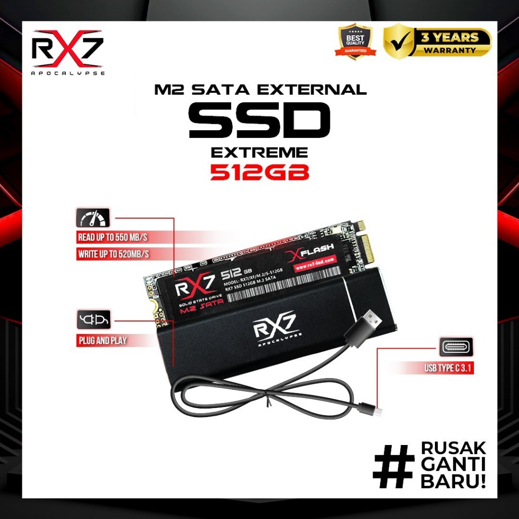 Jual SSD M2 SATA EXTERNAL 512GB RX7 / ENCLOSURE M2 SATA + M2 SATA 512GB ...