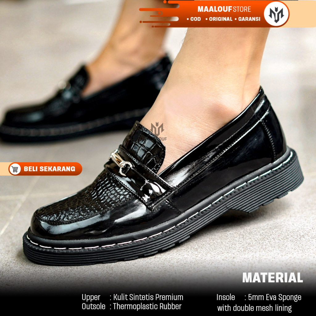 Jual MLF - Sepatu Loafers Formal Kerja Casual Hitam Pria | Shopee Indonesia