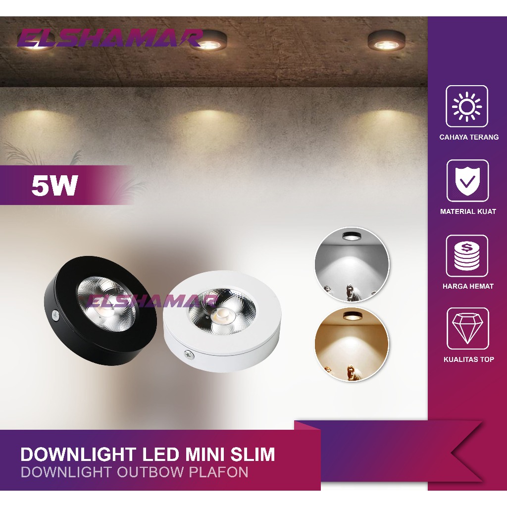 Jual Lampu Downlight LED Outbow 5 Watt Sorot Tempel Plafon Spotlight 5W ...