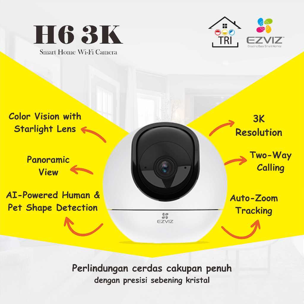Jual Ezviz IP Camera CCTV Indoor H6 5MP 3K Smart Pan Tilt Zoom Tracking ...