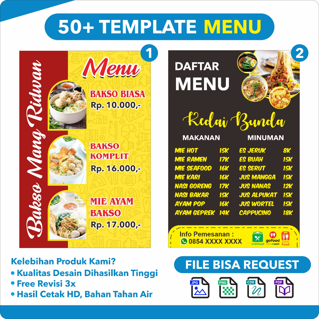 Jual Cetak Daftar Menu Makanan Minuman Resto Cafe Ukuran A4 | Shopee ...