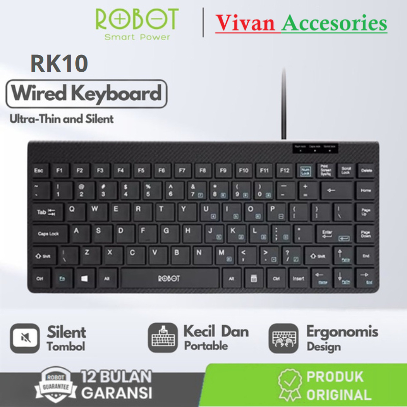 Jual ROBOT RK10 Keyboard Portable Mini Wired Ultra-Thin Tombol Silent ...
