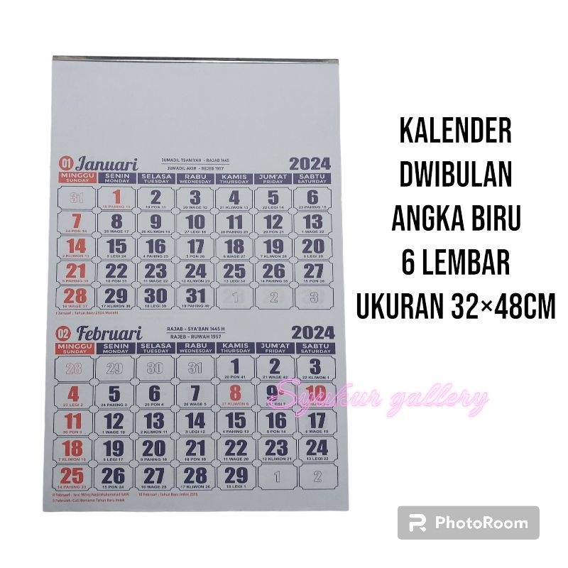 Jual ( 50 PCS ) Kalender dinding 2024 kalender angka Dwibulan 6 Lembar ...