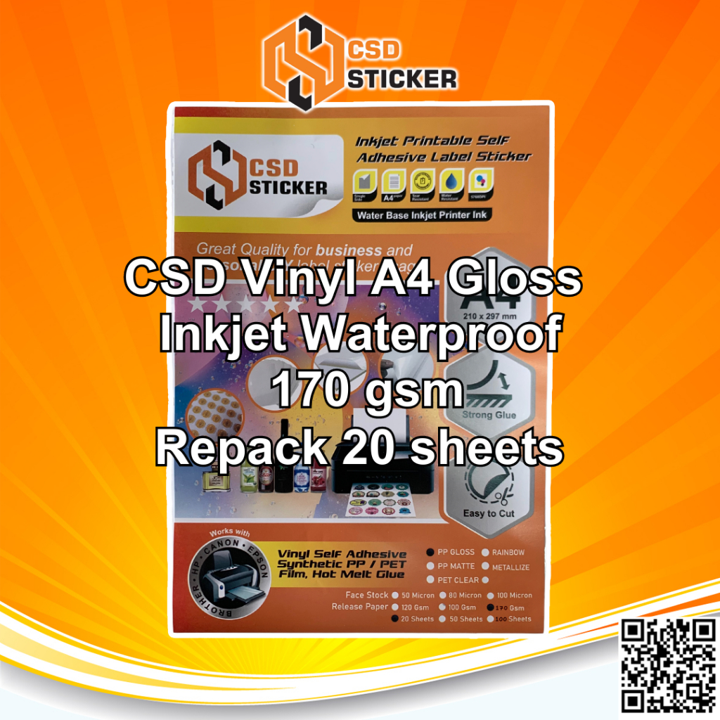 Jual CSD Sticker Vinyl Print Inkjet White Glos A4 Waterproof Stiker ...
