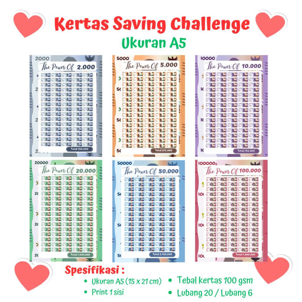 Jual ( Isi 6 ) Kertas Tantangan Menabung Ukuran A5 / Kertas Saving Challenge | Shopee Indonesia