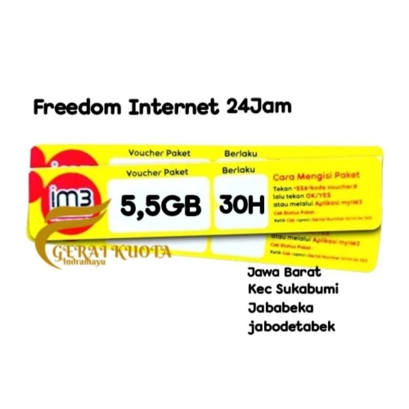 Jual Indosat 5,5GB / 9GB Freedom Internet [ Voucher Data Fisik JABAR ) | Shopee Indonesia