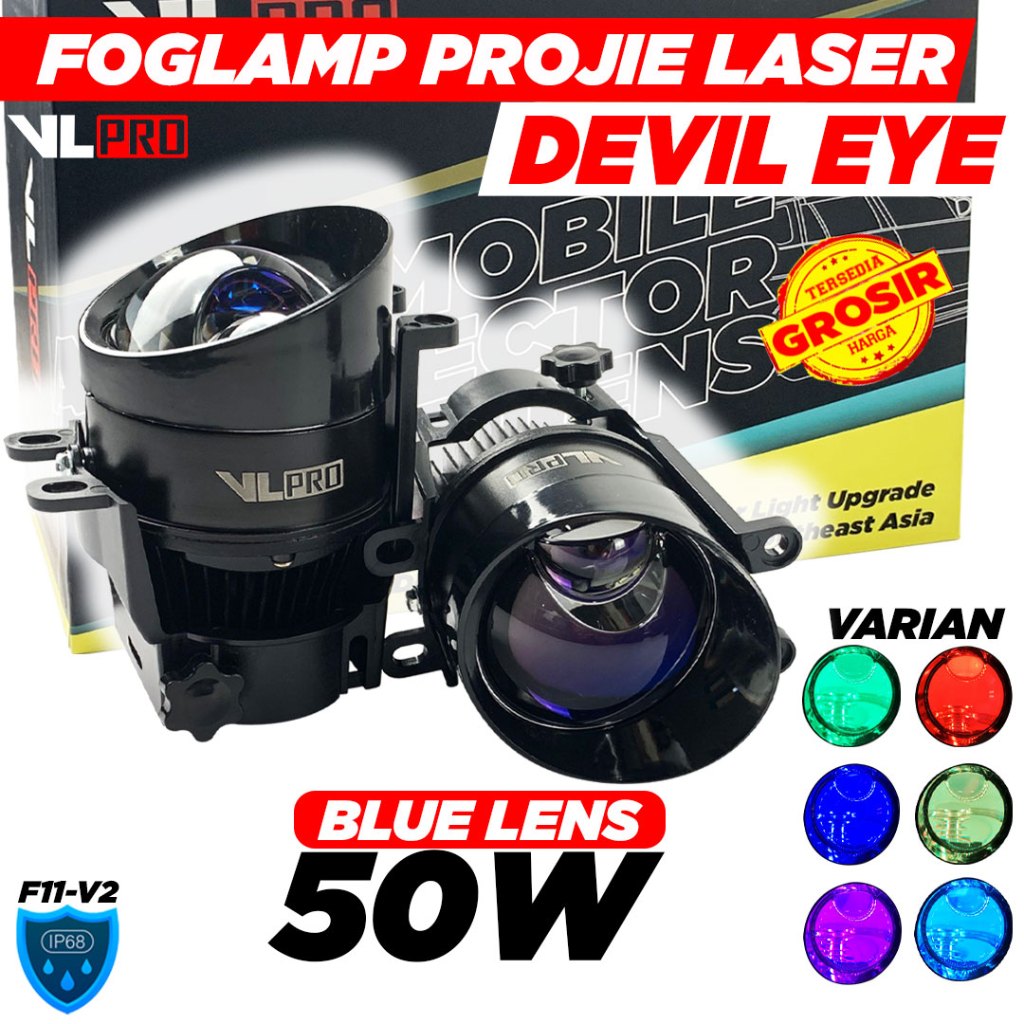 Jual Foglamp Biled VLPRO F11 Laser 50W 3 inch Devil Blue lens Hi Low ...