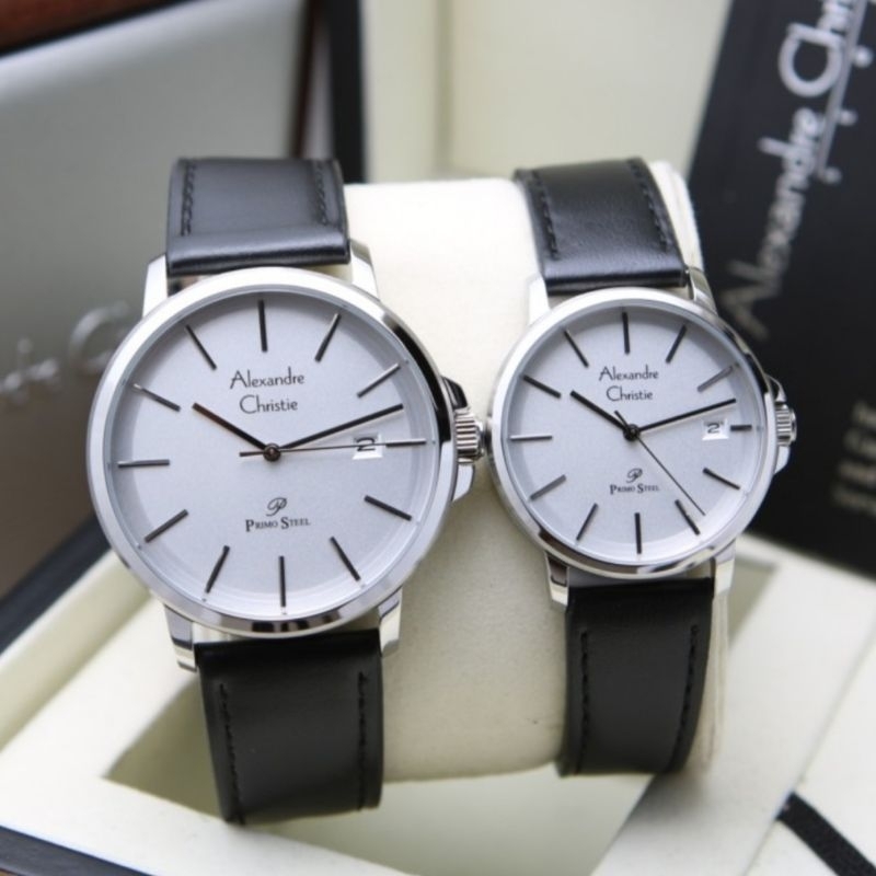 Jual jam tangan couple alexander cristie original ac1032 leather silver ...
