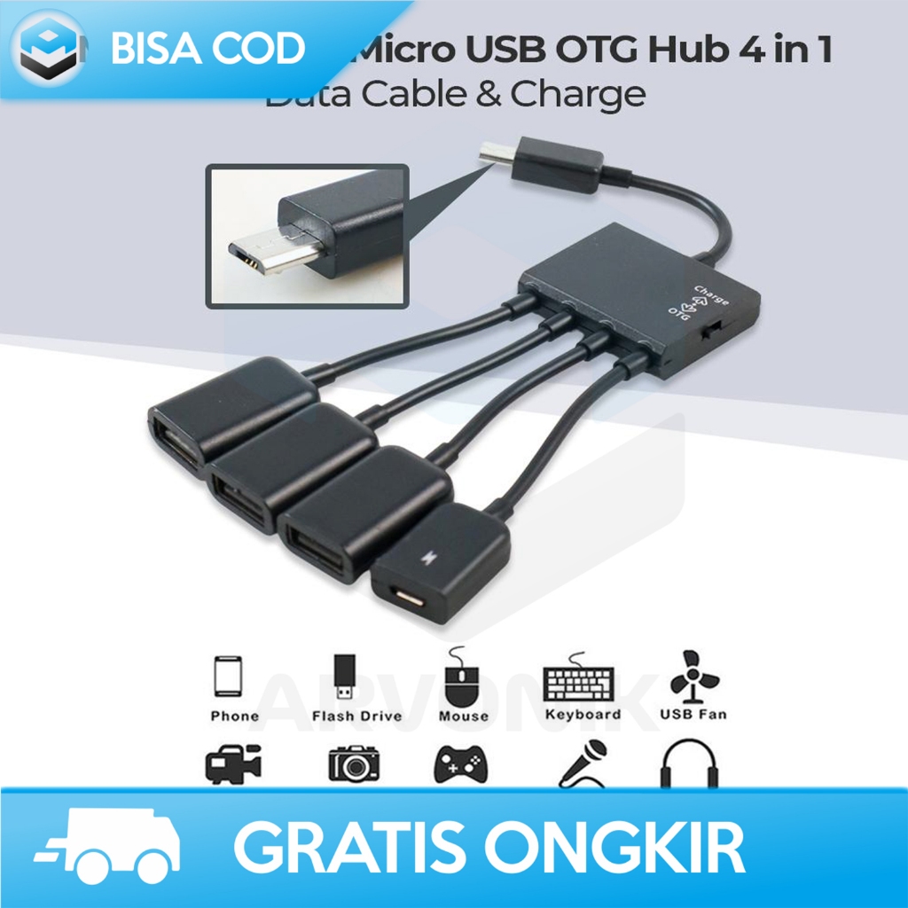Jual OTG MICRO USB HUB 4 IN 1 SERBAGUNA KABEL DATA CASAN TOMBOL SWITCH ...
