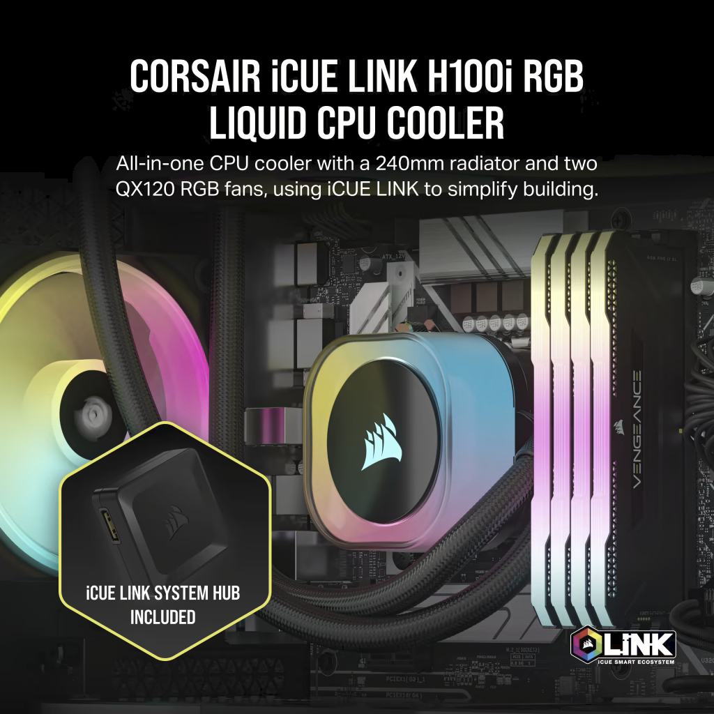 Jual CORSAIR ICUE LINK H100i RGB BLACK 240MM LIQUID AIO WATER CPU ...