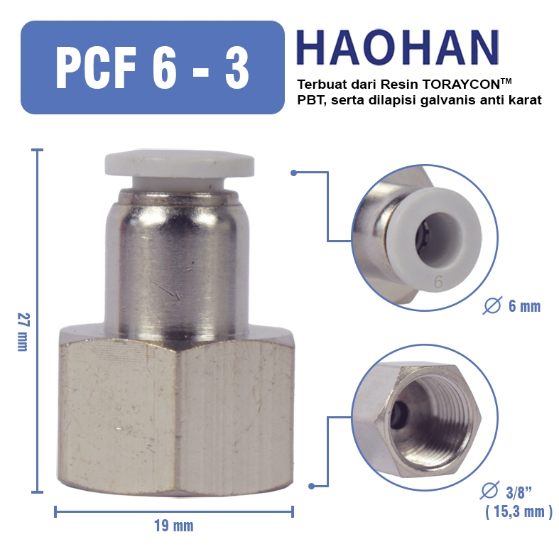 Jual FITTING PU PCF SAMBUNGAN SELANG POLYURETHANE SOK PU DRAT DALAM 1/4" 12MM | Shopee Indonesia