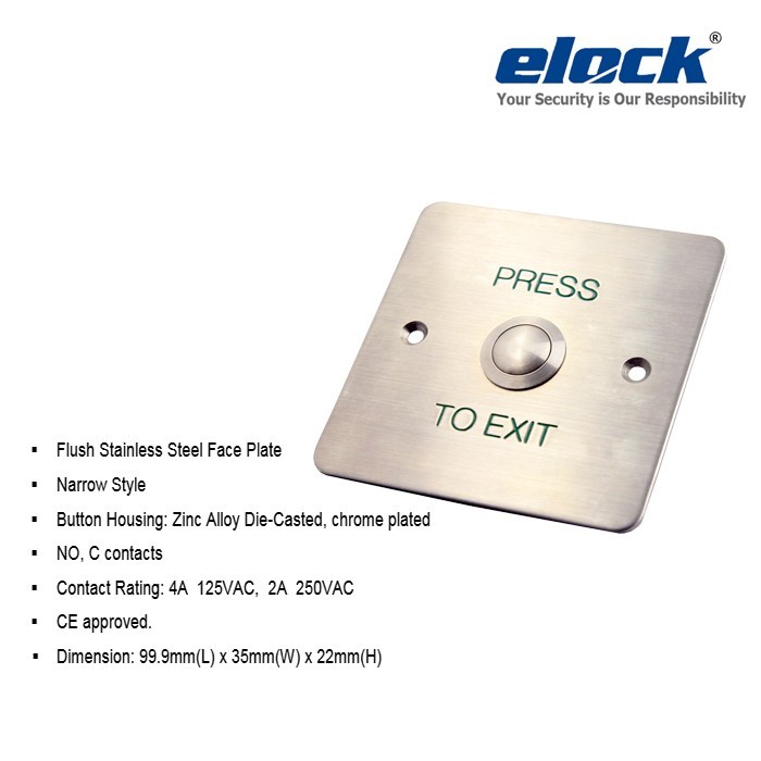 Jual ELOCK | Exit Button | Stainless Steel | Square Style | Single Pole ...