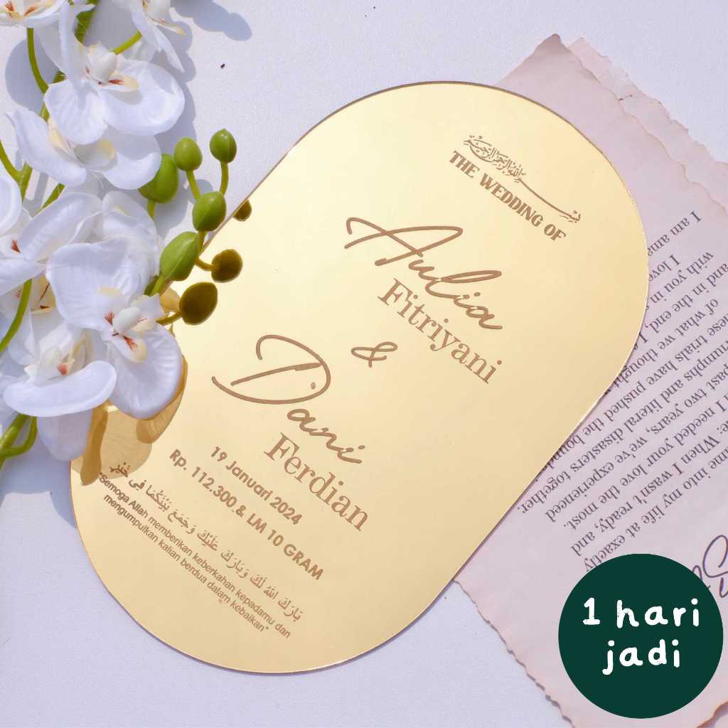 Jual Mahar Pernikahan Akrilik Mirror Gold Oval Nama Custom Emas ...