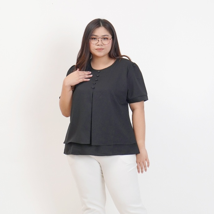 Jual Atasan Blouse Bigsize Lengan pendek 053 | Shopee Indonesia