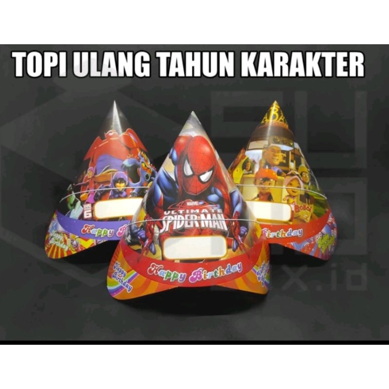 Jual 5 pcs Topi kerucut ulang tahun party karakter anak [ECERAN] / topi ...