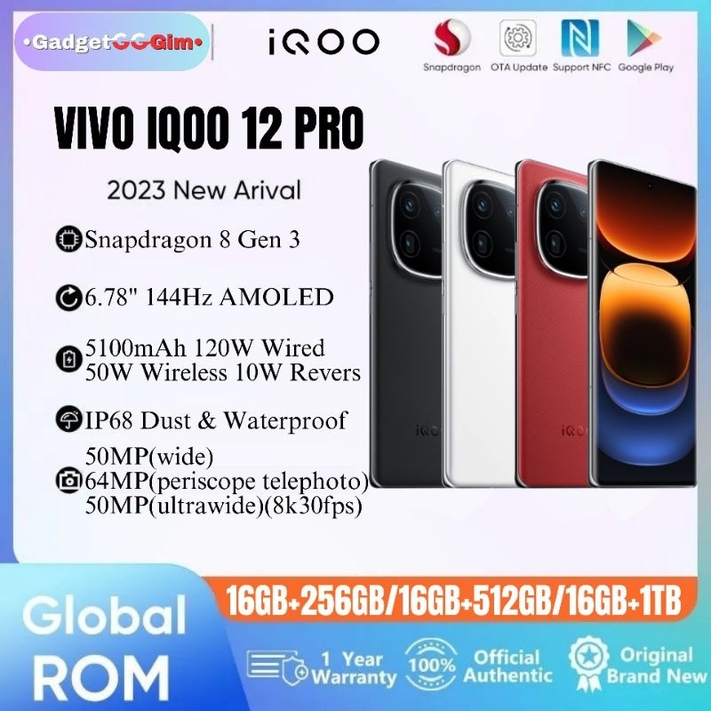 Jual IQOO 12 Pro 5G Snapdragon 8 Gen 3 64MP 144Hz 5100mAh 120W IP68 BNIB Garansi Resmi 1 Tahun ...