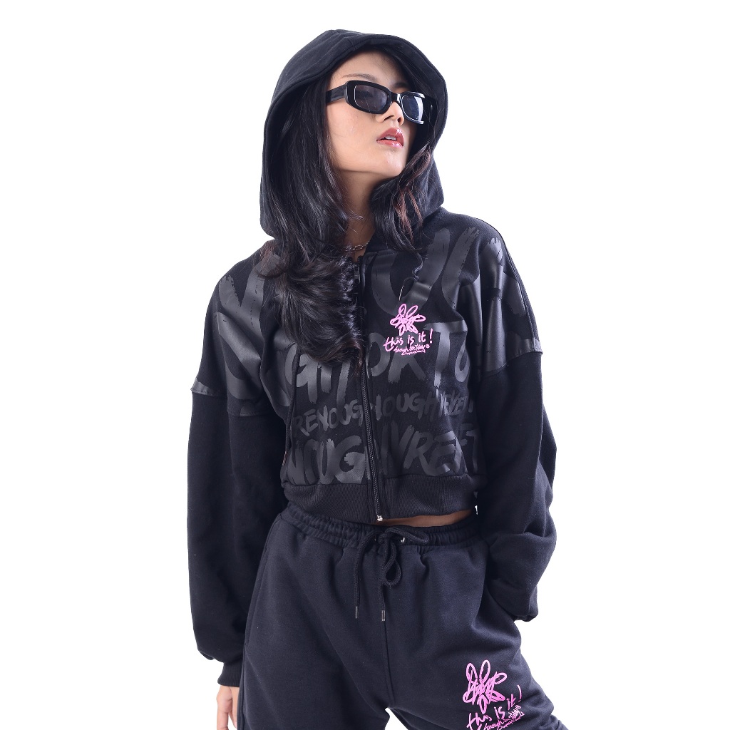 Jual Kuiy - Enough - Sweater Crop Oversize Hoodie Lengan Panjang Wanita ...