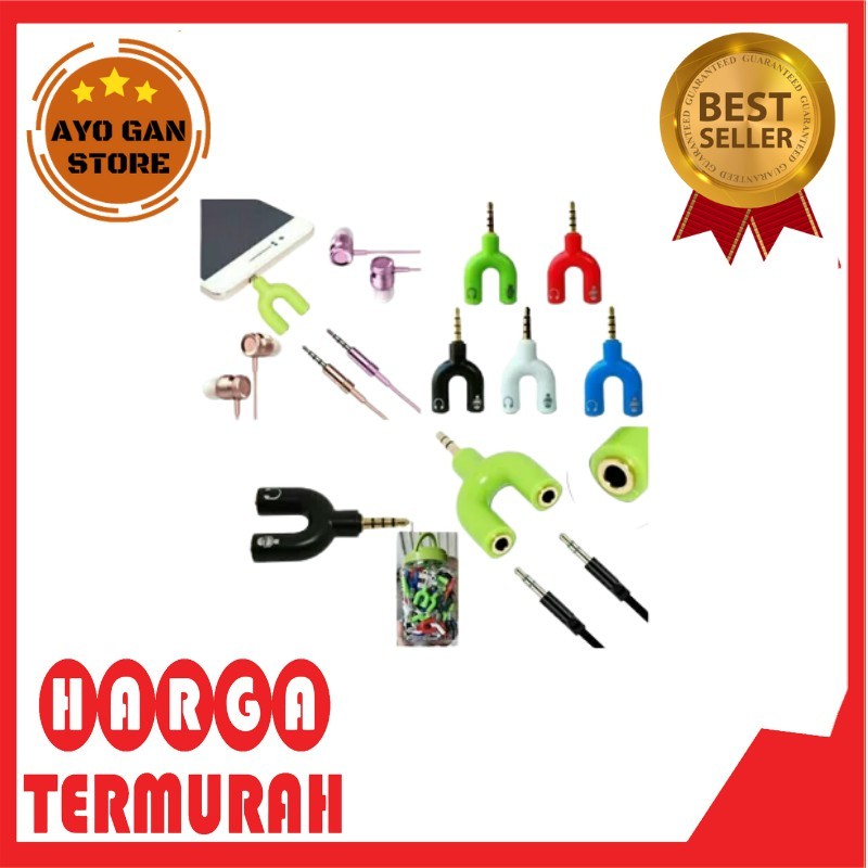 Jual Splitter U shape Jack 3.5mm male to dual female audio Termurah ...