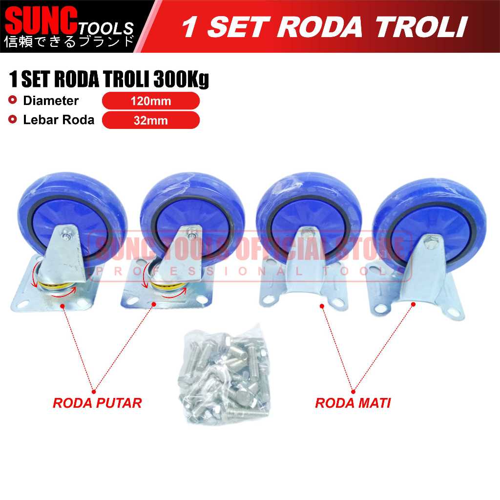 Jual 1 Set Roda Troli Trolley Wheel 1 Set 300kg | Shopee Indonesia