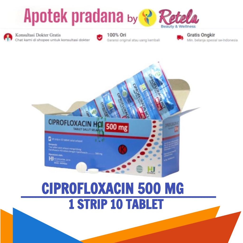 Jual CIPROFLOXACIN 500MG 1 STRIP 10 TABLET (GEN) | Shopee Indonesia