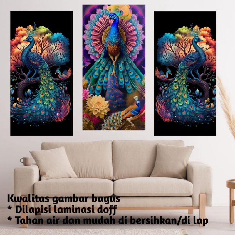 Jual Hiasan dinding 1set poster burung merak untuk walldekor atau ...