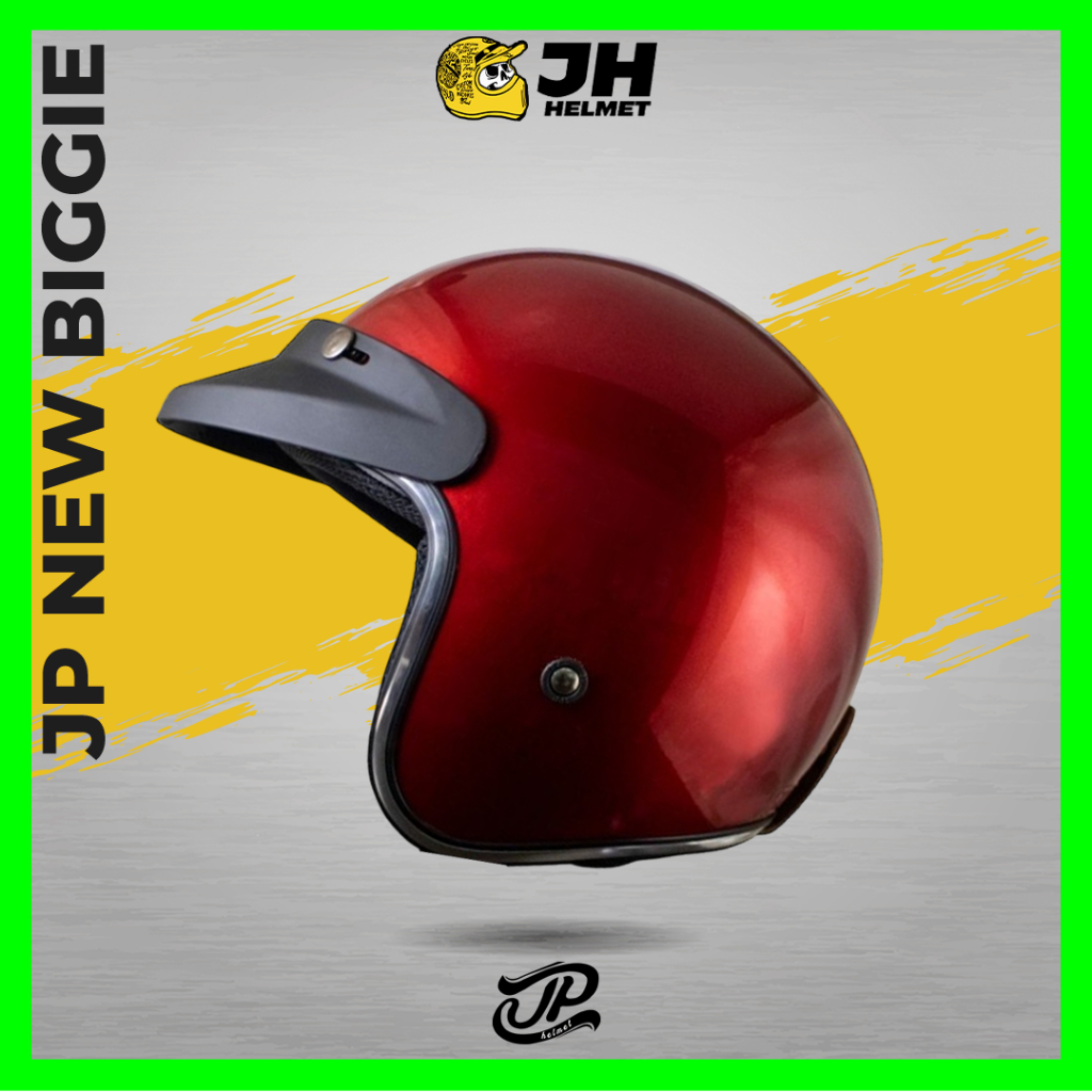 Jual Helm JP New Bigie Solid Red Scarlet Glossy | Helm Retro | Helm ...