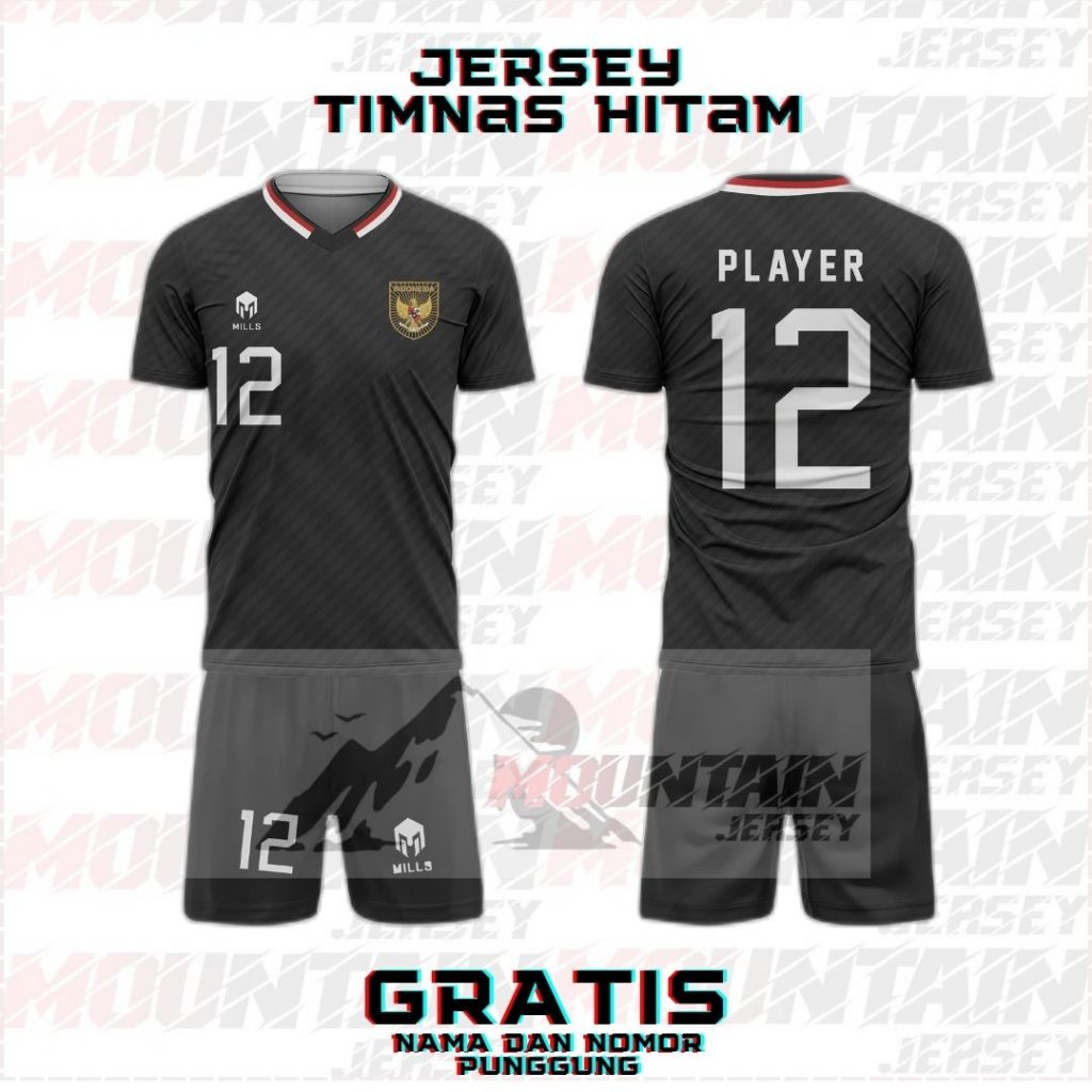 Jual JERSEY TIMNAS HITAM FULL PRINTING GRATIS NAMA DAN NO PUNGGUNG ...
