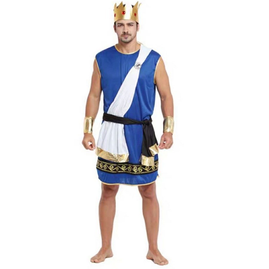 Jual Greece King Man Costume Kostum Pria Raja Yunani Halloween Blue ...