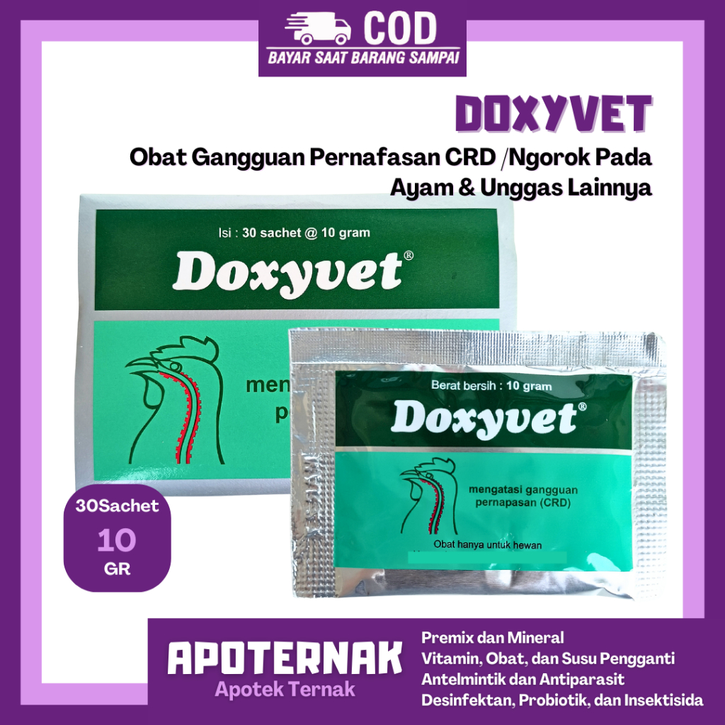 Jual DOXYVET 1 Box 30 Sachet @10 Gram | Obat Ayam Burung Ngorok CRD Flu ...