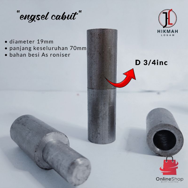 Jual engsel bubut besi As 3/4 panjang 7cm | engsel cabut pintu besi ...