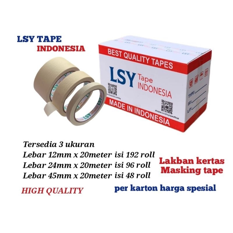 Jual lakban kertas / masking tape LSY TAPE 20meter full harga 1 dus tersedia 3 ukuran ( CHO ...