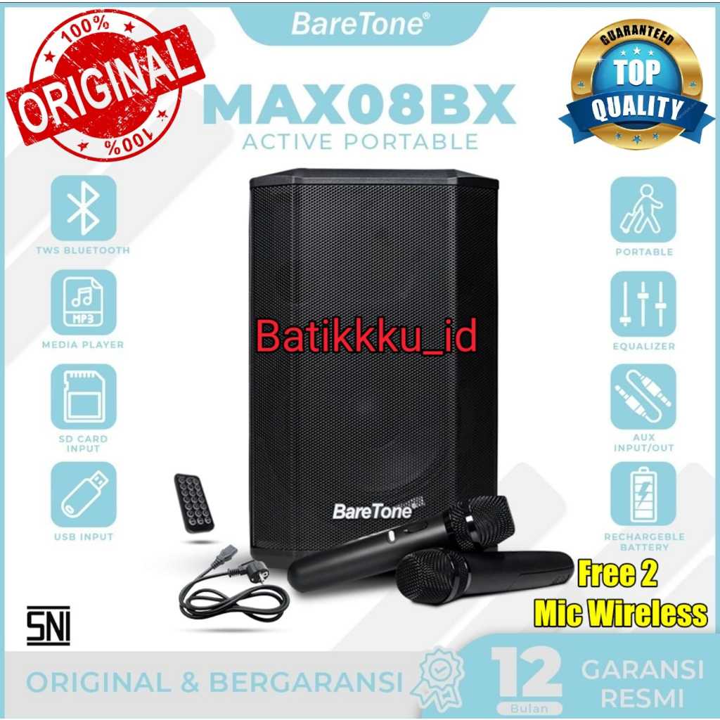 Jual [ORIGINAL] Speaker Aktif Portable BARETONE MAX08BX MAX 08BX MAX08 BX ORIGINAL 8 INCH FREE 2 ...