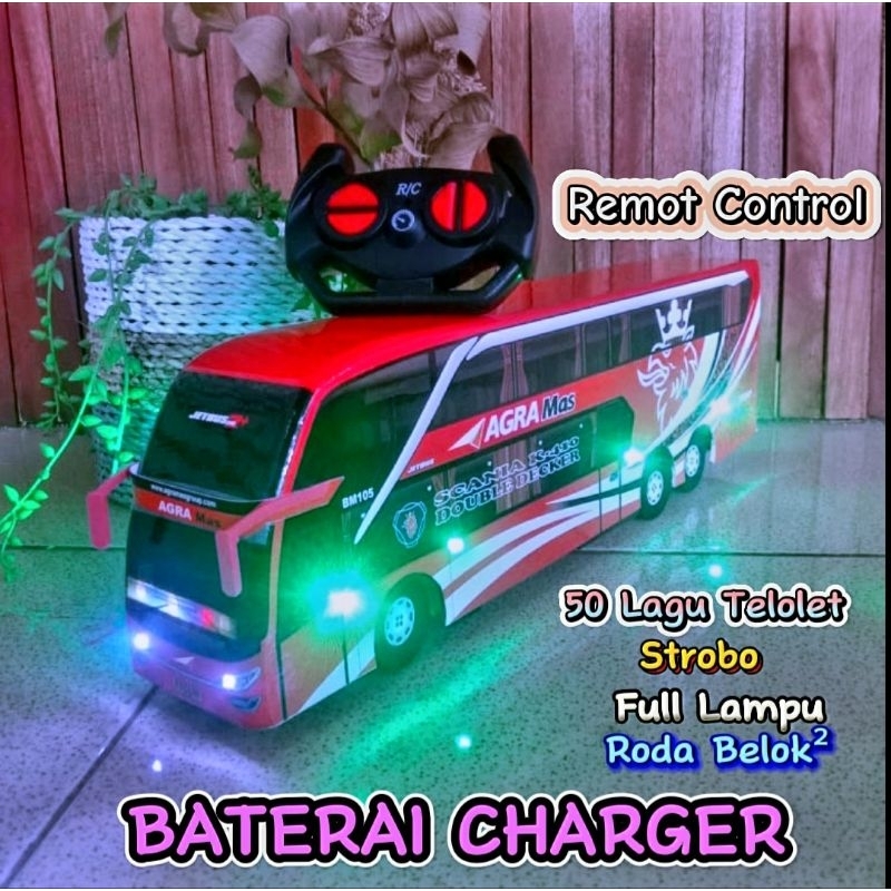 Jual Miniatur bus telolet basuri remot strobo bis mainan agra mas ...