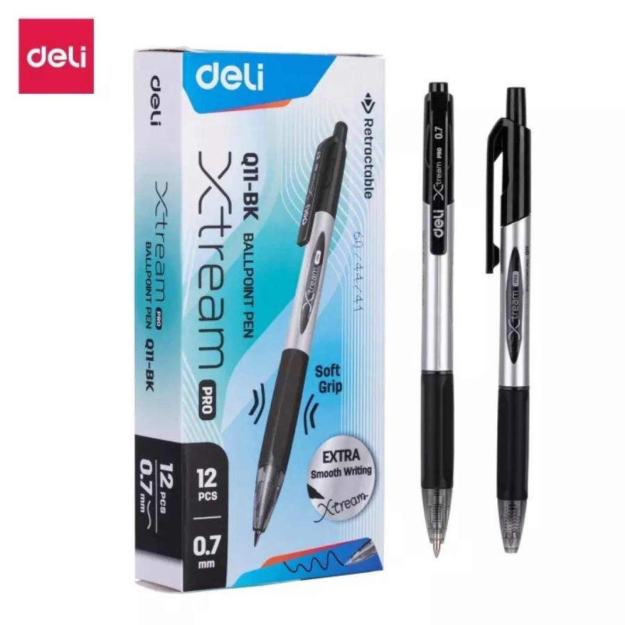 Jual Pulpen Deli EQ11 0.7mm Hitam Retract Ballpoint Pen Cetek 1 Box 12 ...