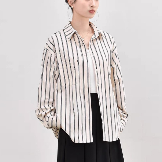 Jual Kemeja Garis-garis Wanita Kasual Korea Style | Shopee Indonesia