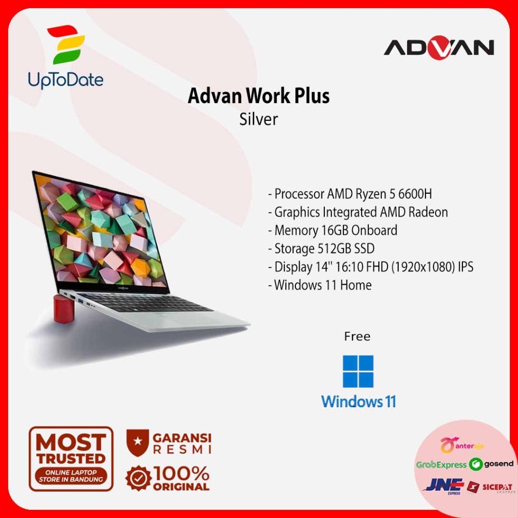 Jual Laptop Advan Workplus AMD Ryzen 5 6600H 16GB 512GB 14" FHD W11 ...
