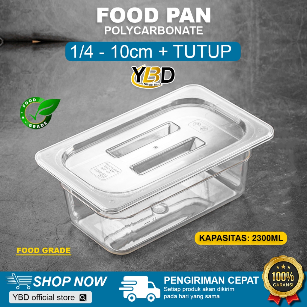 Jual Food Pan Polycarbonate + Tutup 1/4 x 10 cm (26,5 x 16,5 x 10cm ...