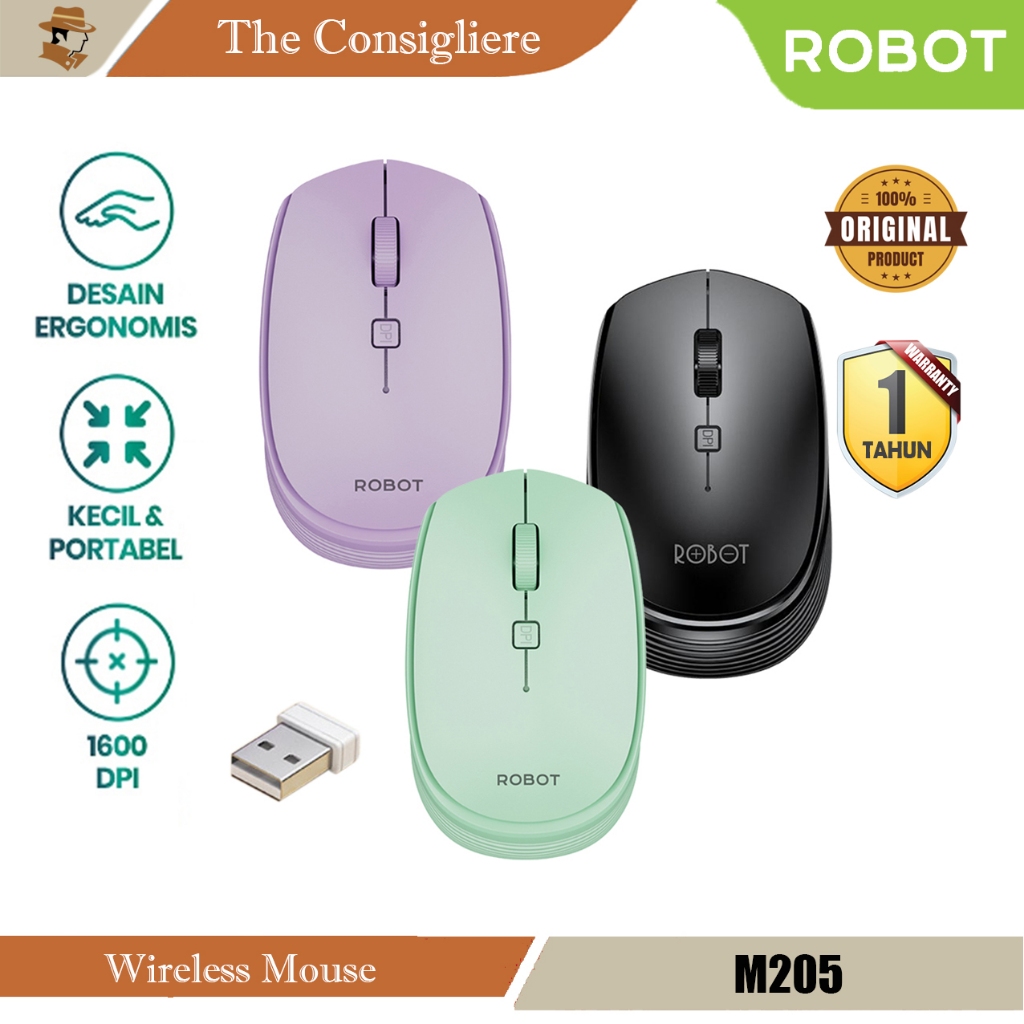 Jual Mouse Wireless ROBOT M205 2.4G 1600 DPI Receiver USB untuk PC ...
