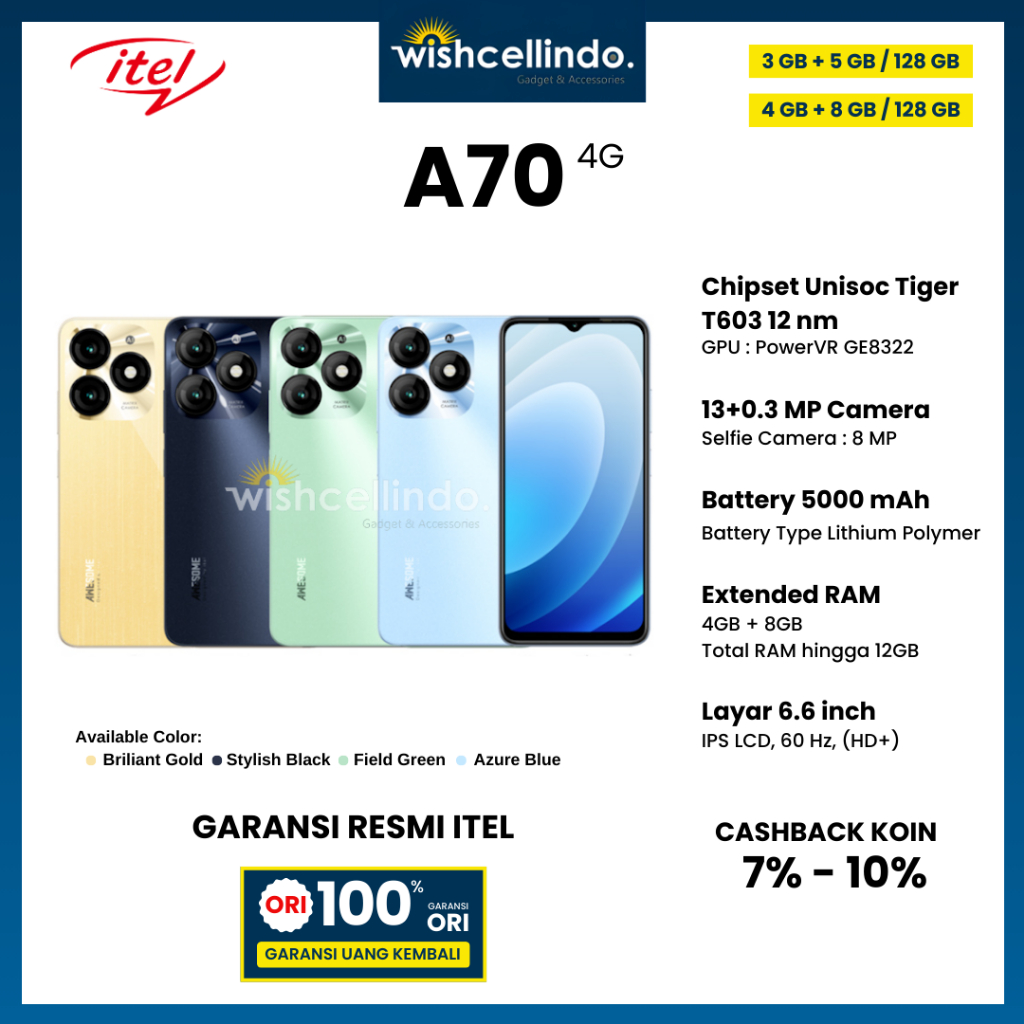 Jual HP Itel A70 4/128GB, A70 3/128GB, A60s 4/128GB (Garansi Resmi Itel ...