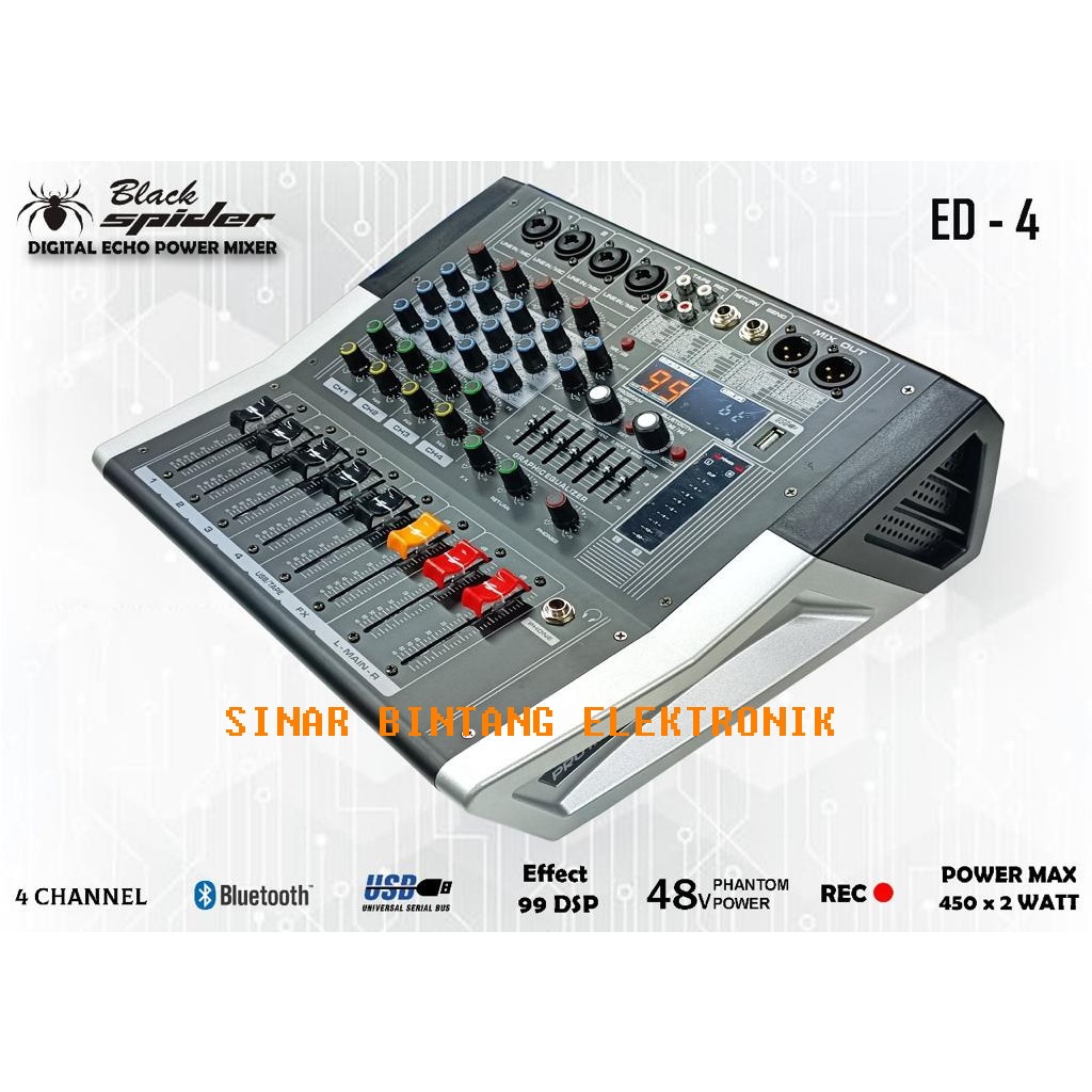 Jual Power Mixer Blackspider ED4 - ED 4 Bluetooth 4 Channel Original | Shopee Indonesia